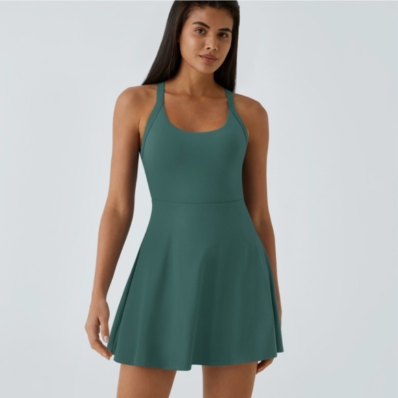 HALARA | Dresses | Halara Blue Spruce Backless Twisted Flare Dance ...